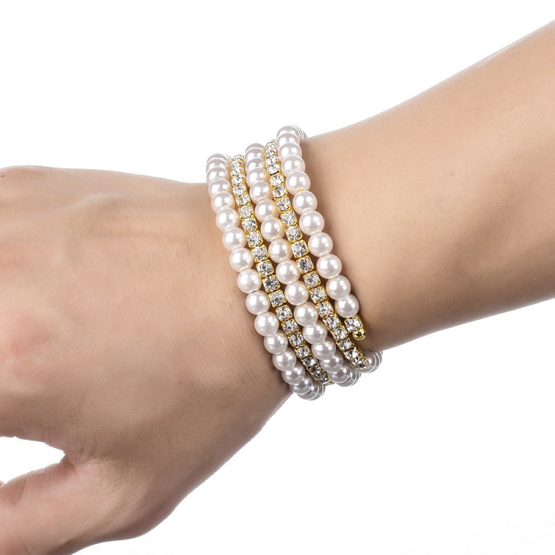 multi-layer pearl rhinestone bracelets – RoseLove
