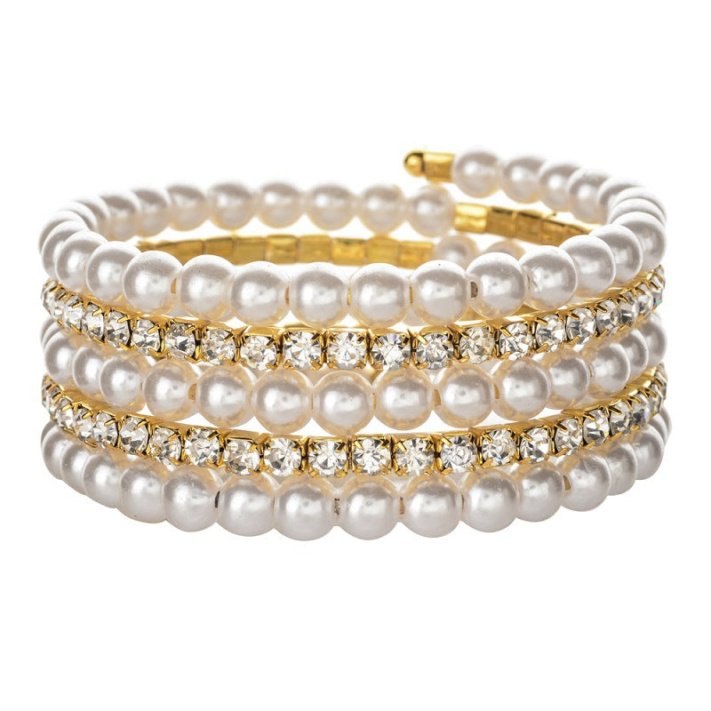 multi-layer pearl rhinestone bracelets – RoseLove