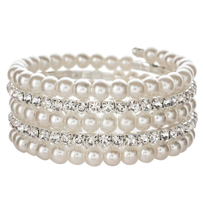 multi-layer pearl rhinestone bracelets – RoseLove