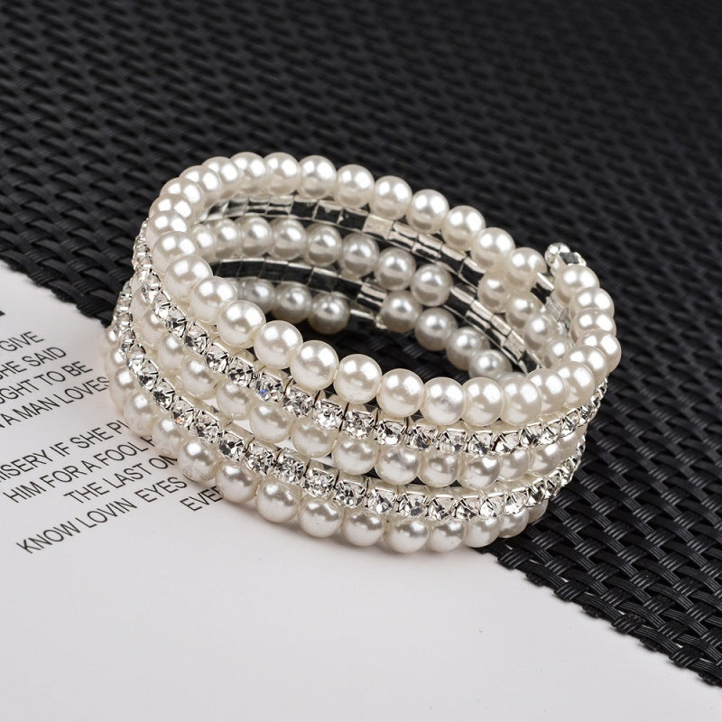 multi-layer pearl rhinestone bracelets – RoseLove